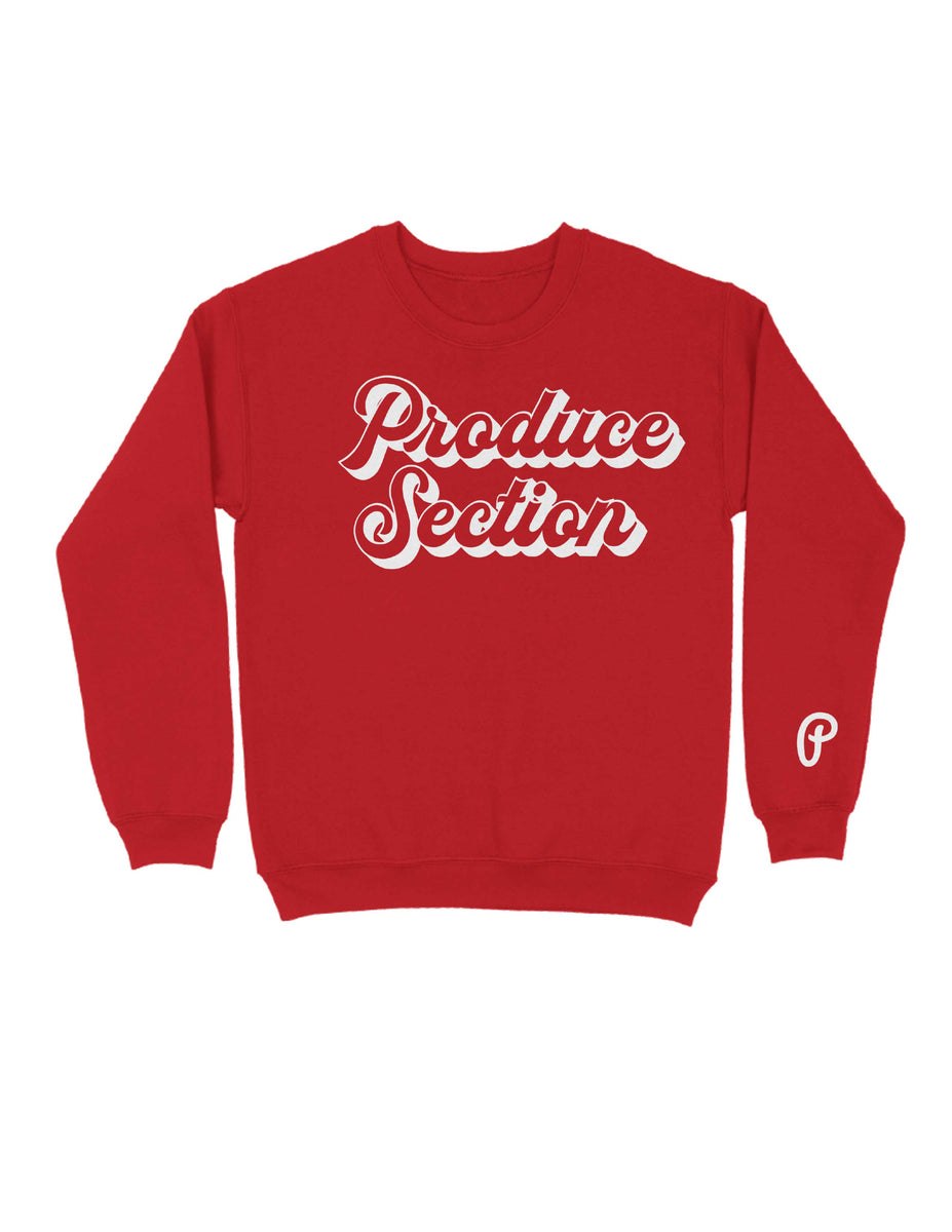 Men's Shadow Script Logo Crewneck - Red/White – Produce Section Clothing